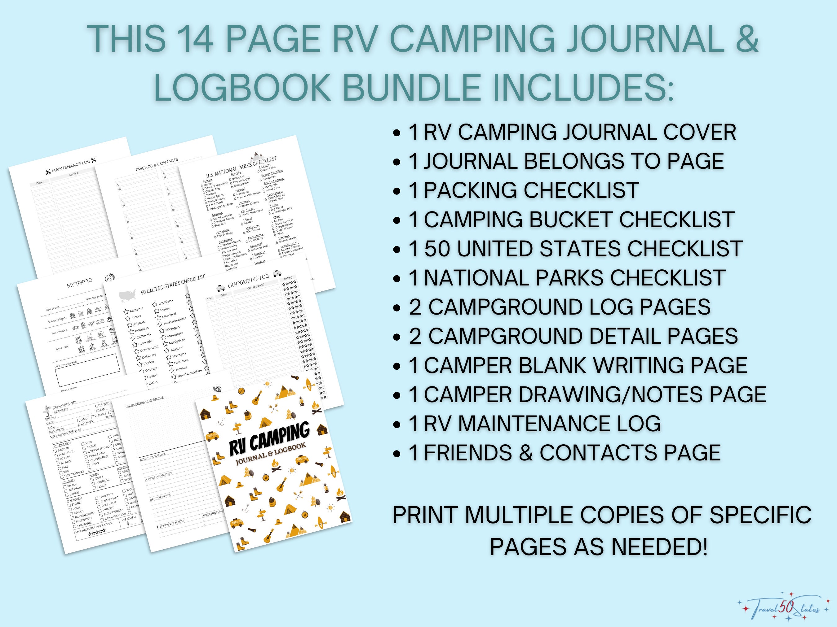RV Camping Journal Logbook Printable Bundle | RV Journal | Camping ...