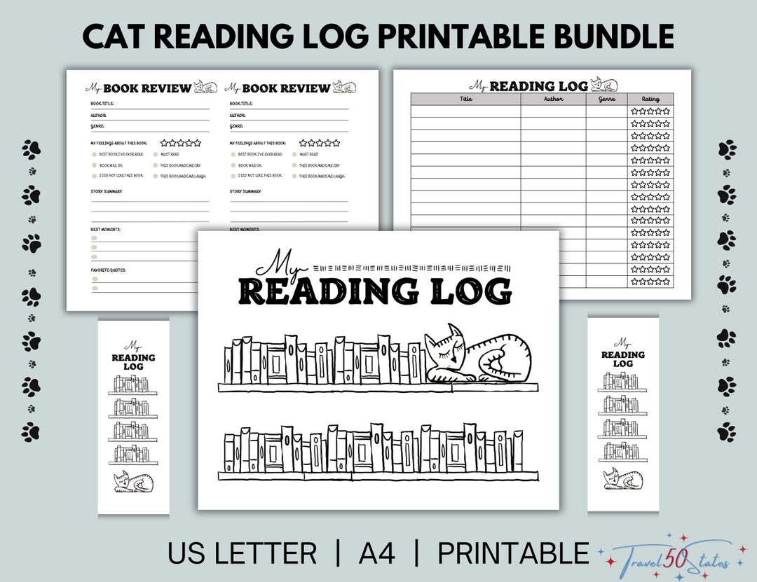 Reading Log Cat Printable Book Review Kids Reading Tracker Reading ...
