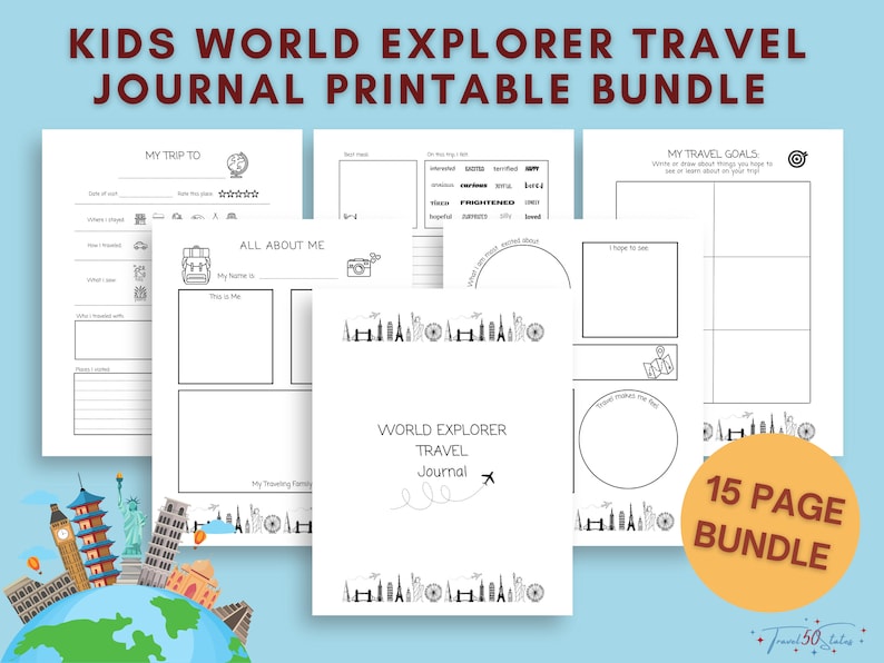 Travel Journal Kids Around the World, Kids Adventure Journal, World Explorer Printable Bundle ...