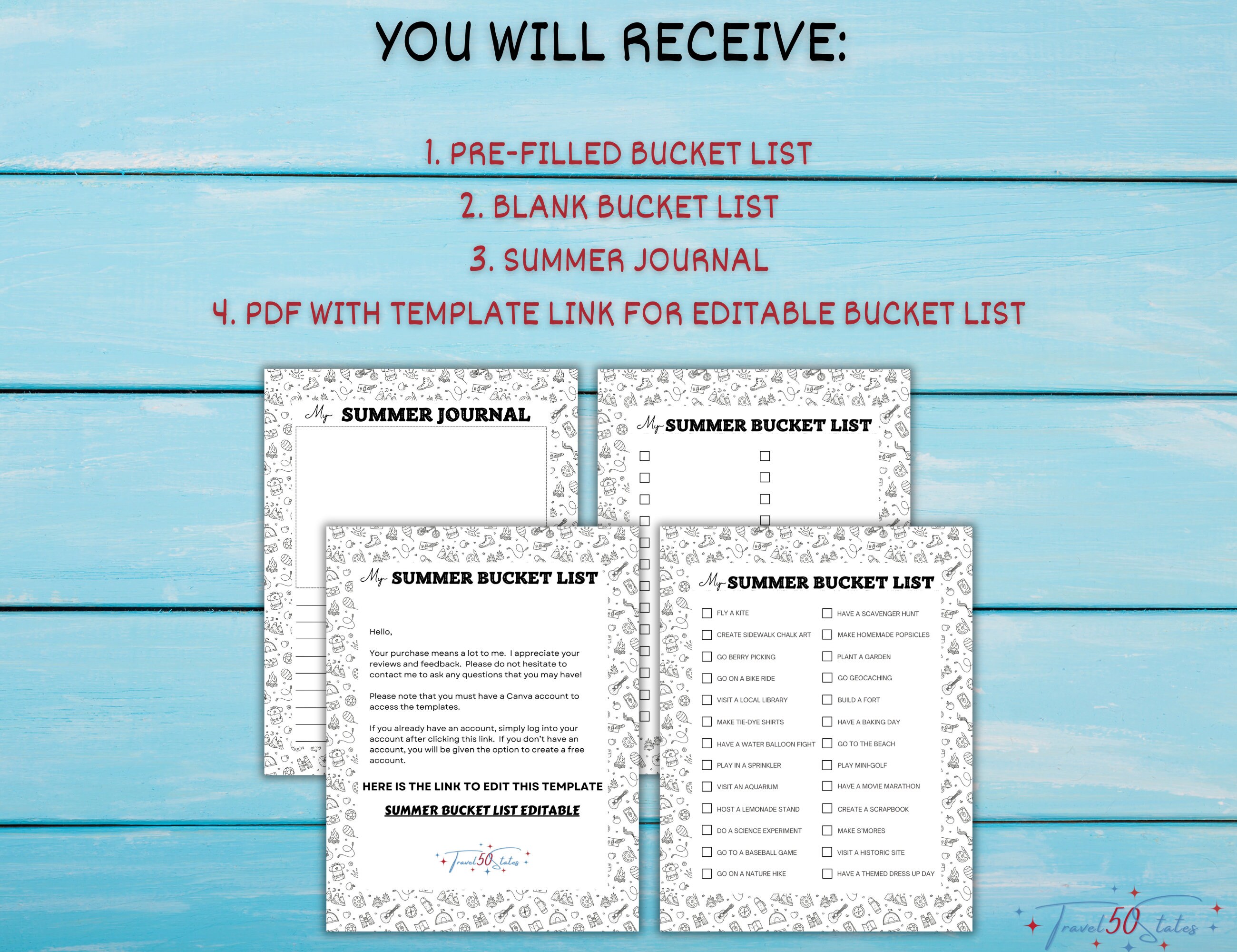 Summer Bucket List EDITABLE | Kids Checklist Template | Printable ...