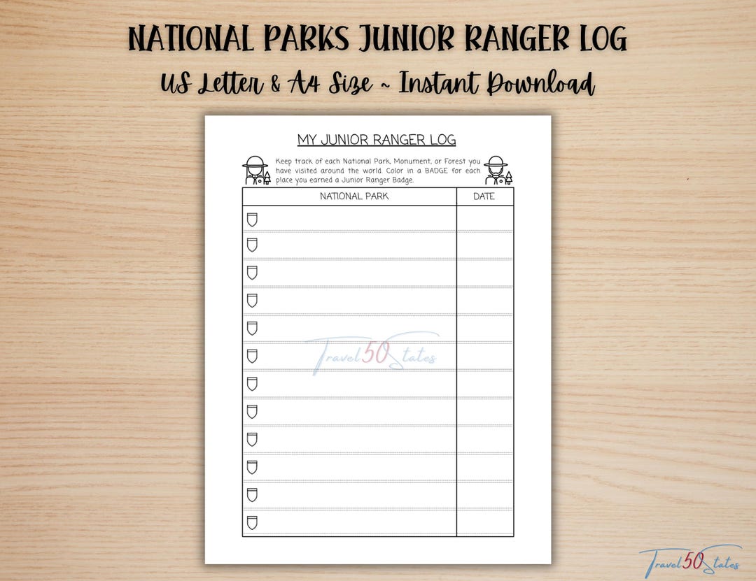 National Park Kids Junior Ranger Badge Log, Jr Ranger Journal, National ...