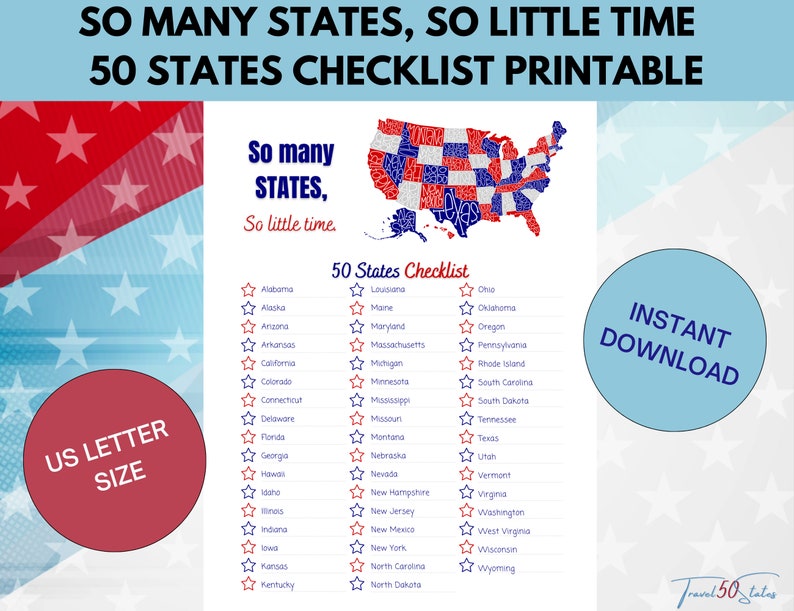 50 United States Checklist, so Many States, so Little Time, USA Travel ...