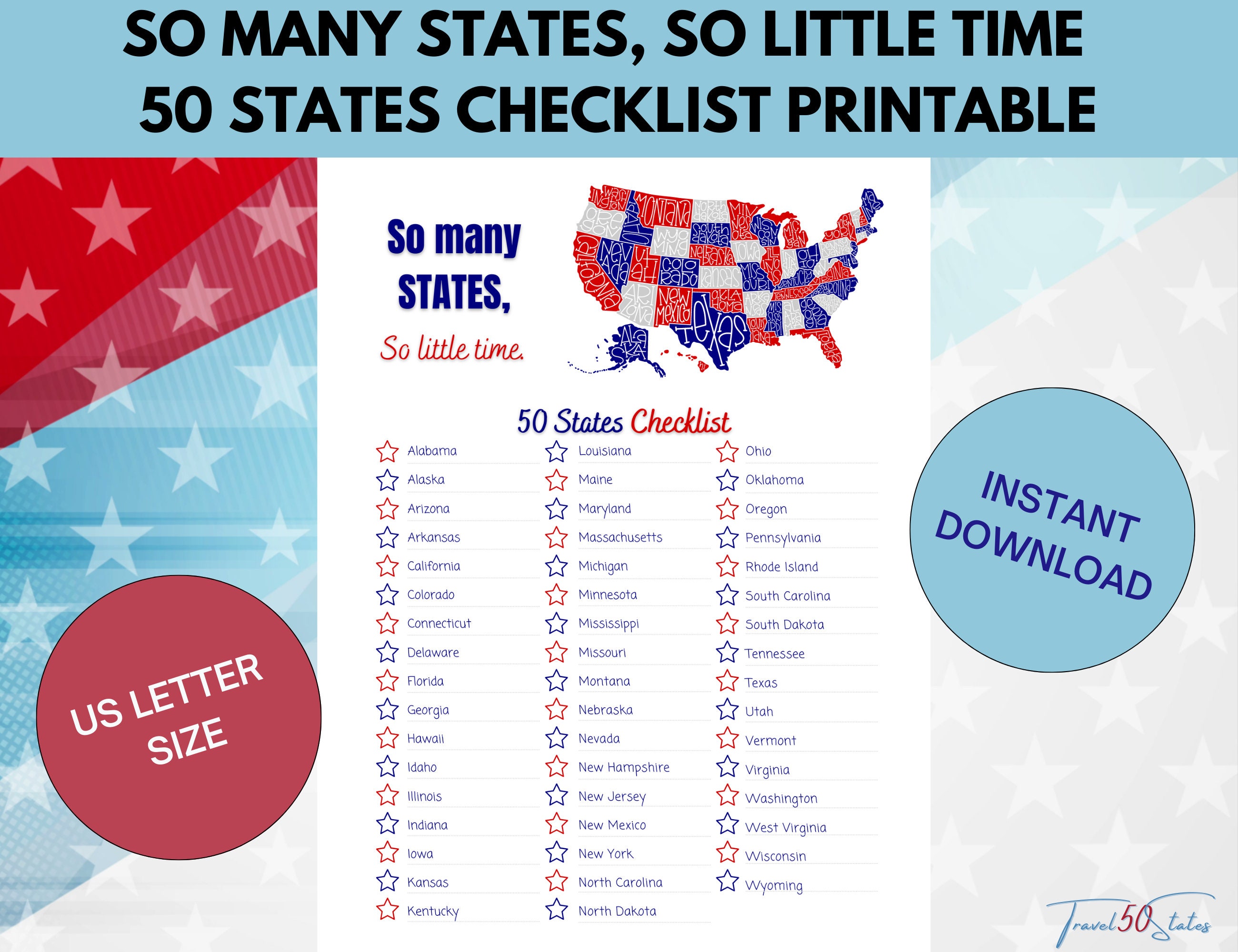 50 United States Checklist, so Many States, so Little Time, USA Travel ...