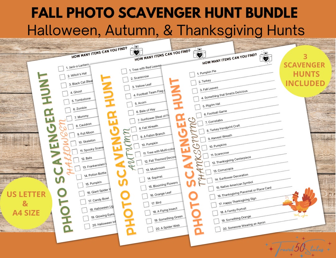 Photo Scavenger Hunt Halloween, Autumn, Thanksgiving Bundle | Fall ...