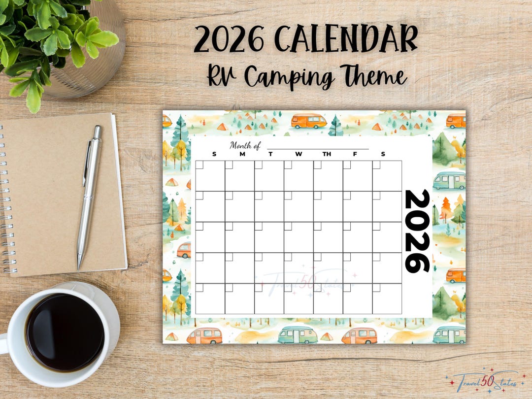 2026 Calendar Printable, Monthly Calendar, RV Camping Theme Travel ...