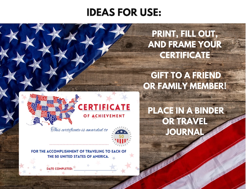 Traveled to All 50 States Certificate of Achievement, 50 States Club ...