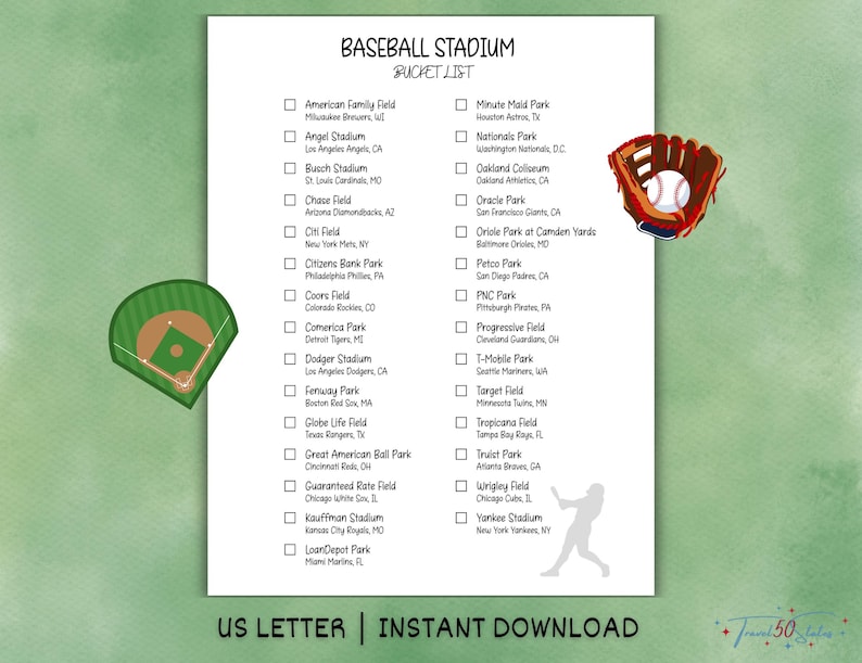 Baseball Stadium Tracker - Ballparks Bucket List for US MLB Fans - Etsy