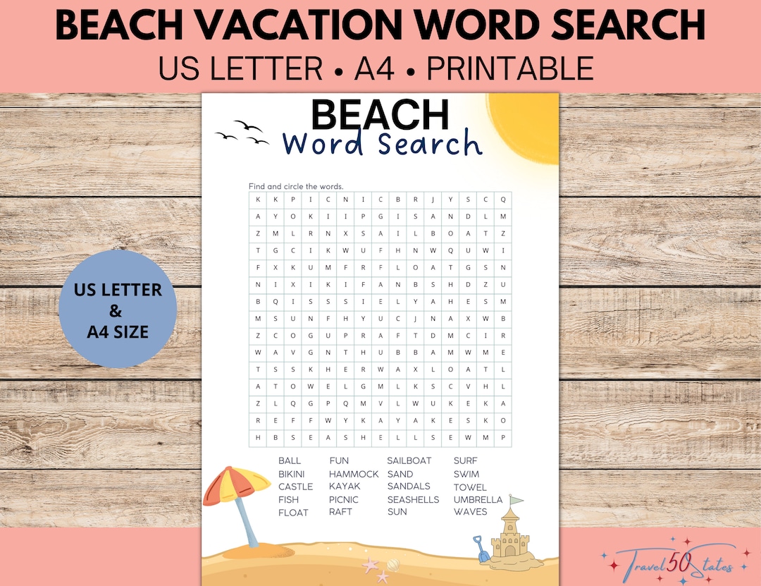 Beach Vacation Summer Word Search Puzzle Printable | Cruise or Island ...