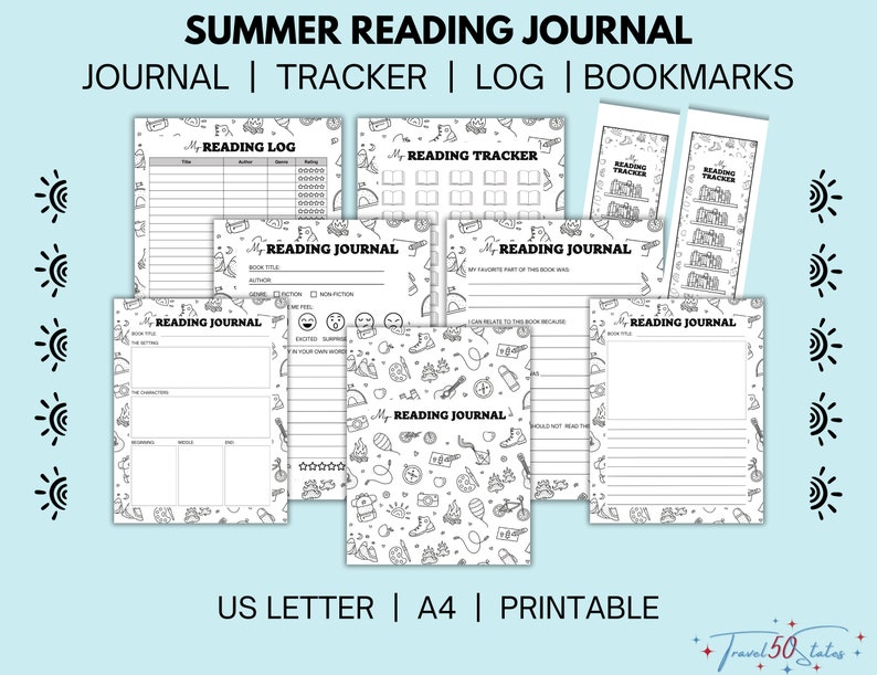 Summer Reading Journal Printable Bundle | Book Log, Reading Tracker ...