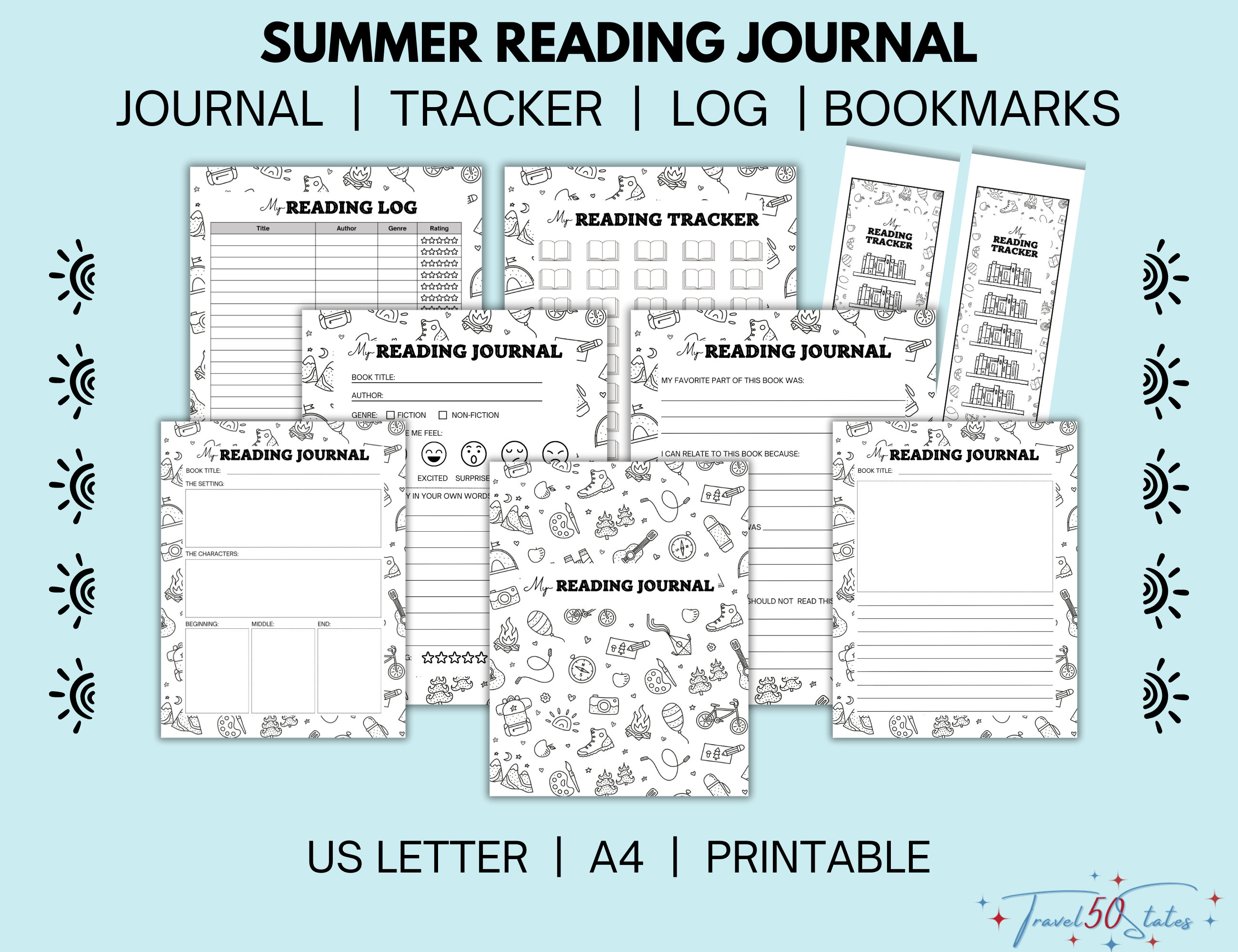 Summer Reading Journal Printable Bundle: Kids Book Log (PDF) - Etsy