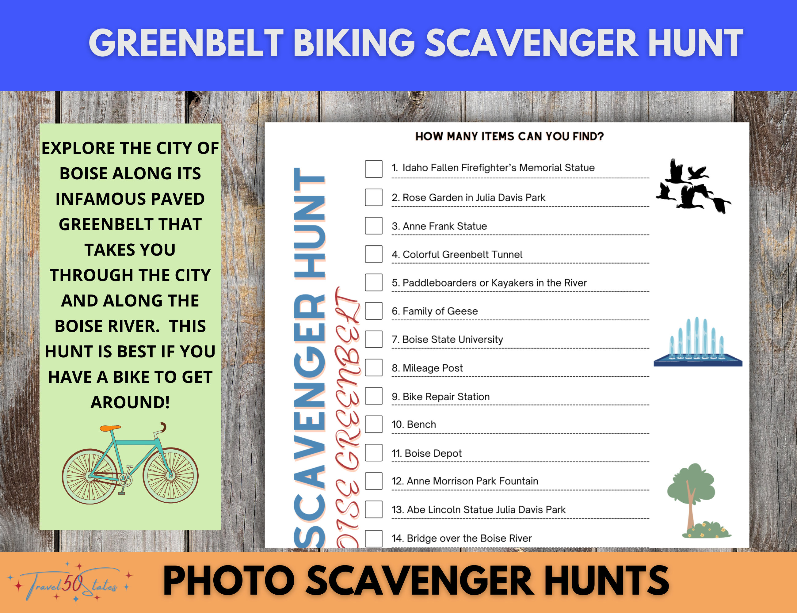 Boise Idaho Photo Scavenger Hunt: Greenbelt & City Adventure (PDF ...