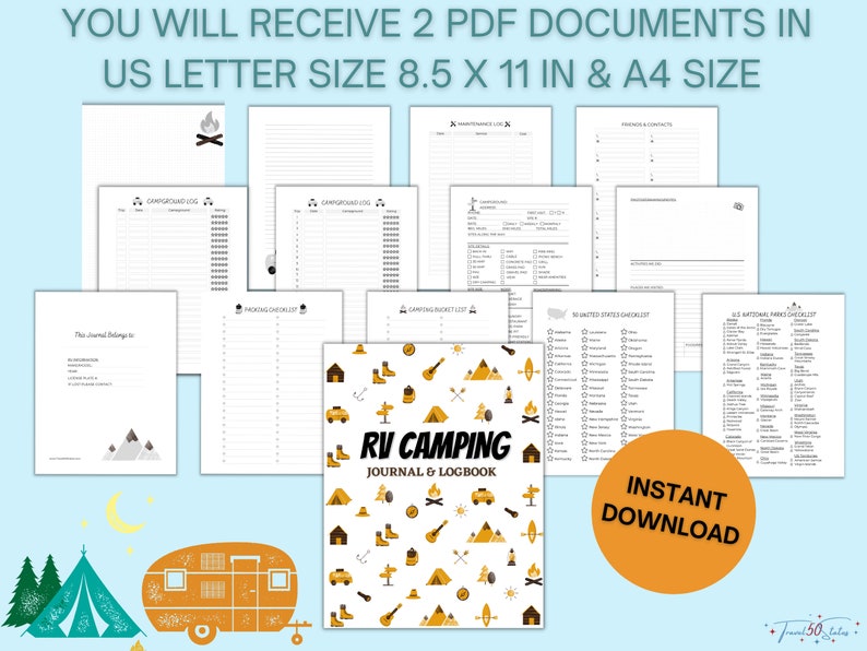 RV Camping Journal Logbook Printable Bundle | RV Journal | Camping ...