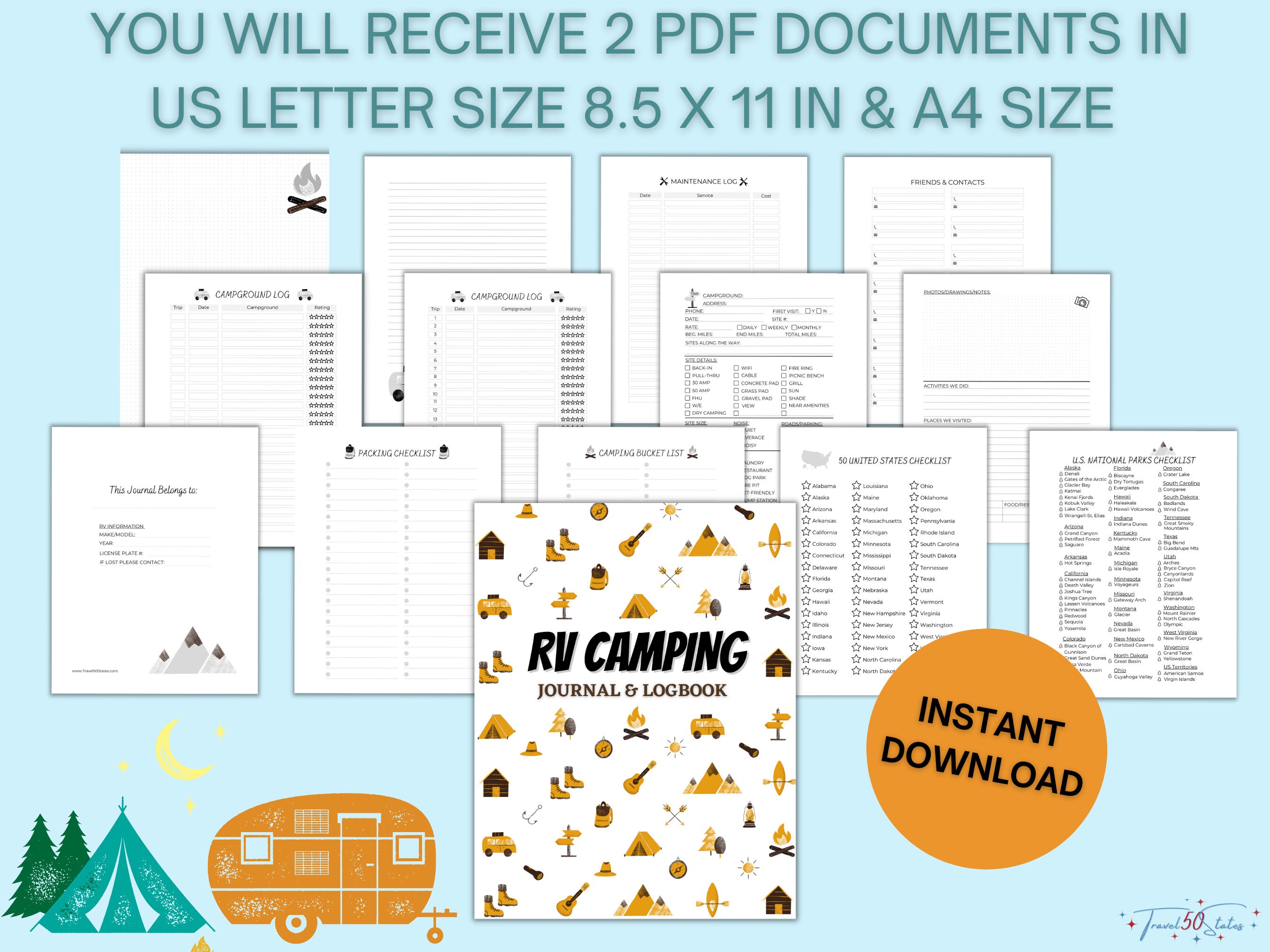 RV Camping Journal Logbook Printable Bundle | RV Journal | Camping ...