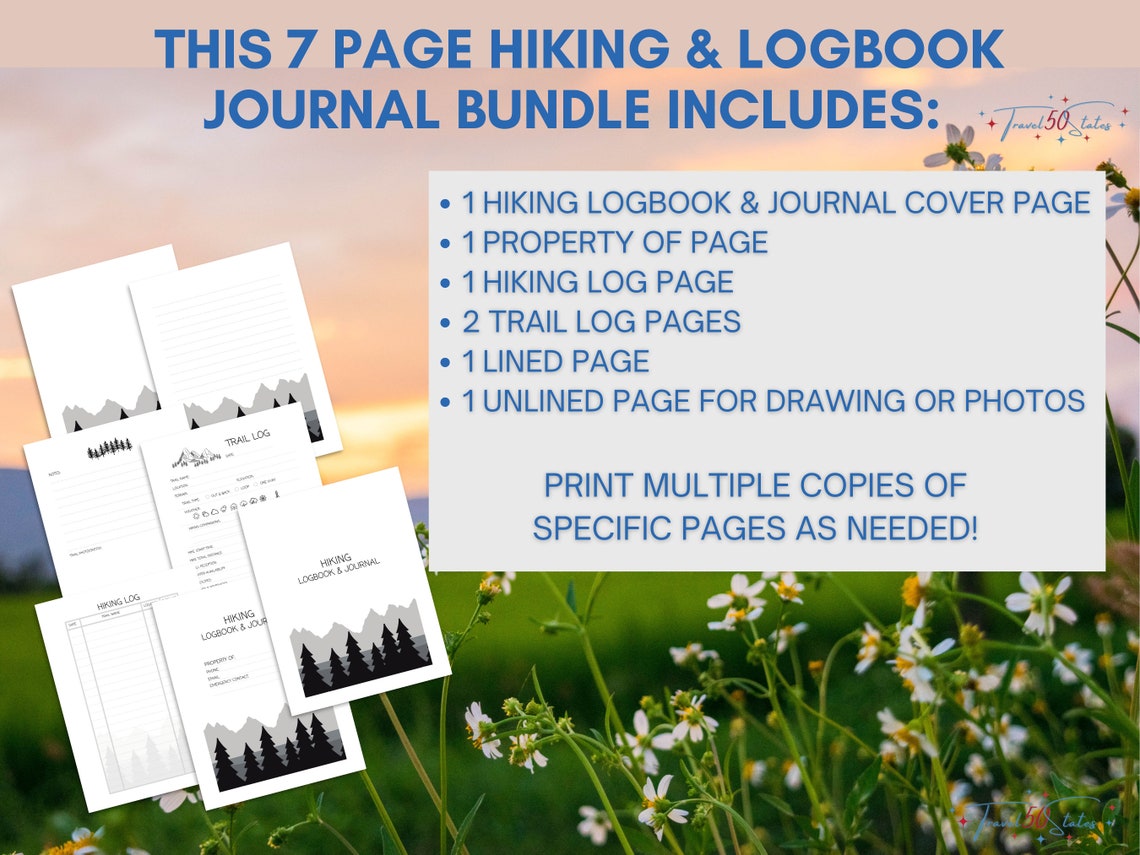 Hiking Logbook & Journal Printable Bundle Hiker Diary - Etsy