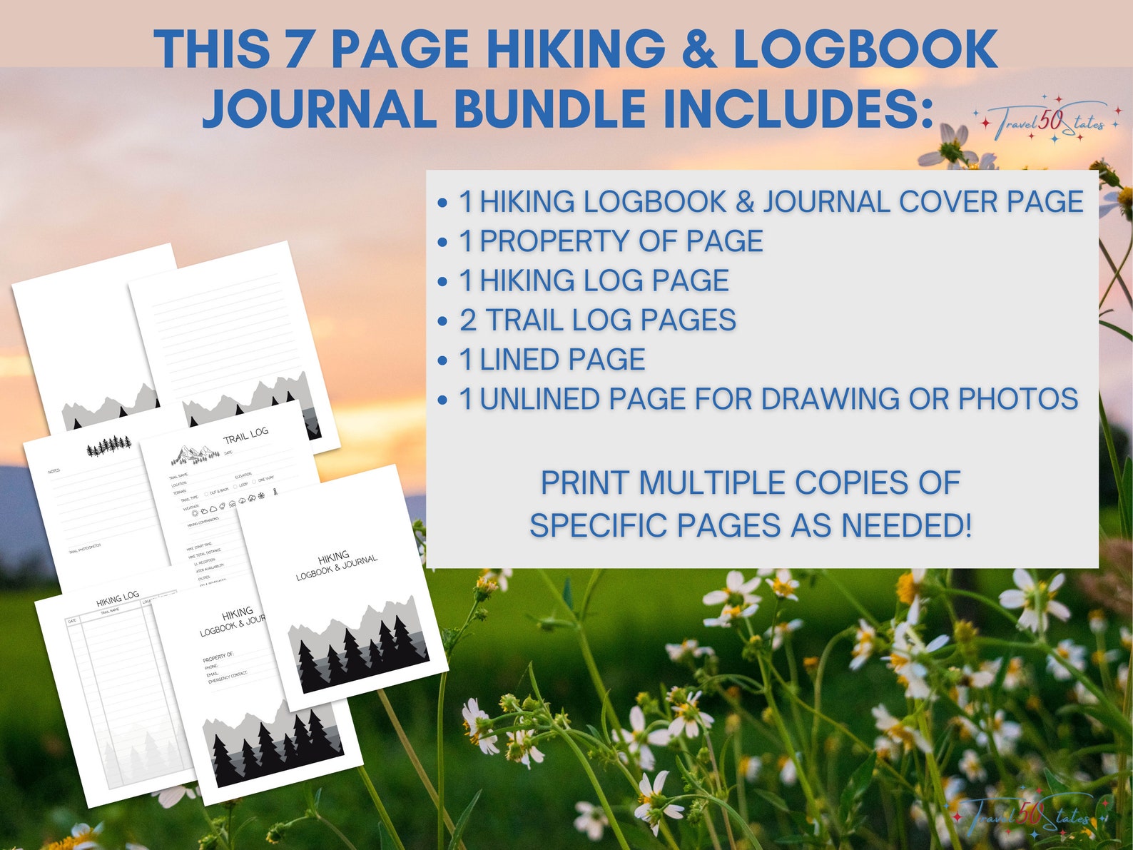 Hiking Logbook & Journal Printable Bundle Keepsake Journal Gift for ...
