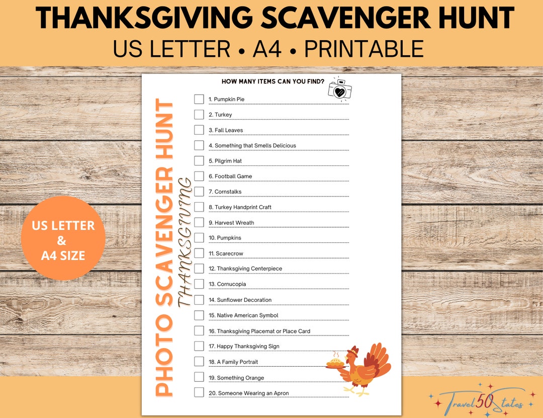 Thanksgiving Photo Scavenger Hunt Printable Game, Instant Download - Etsy