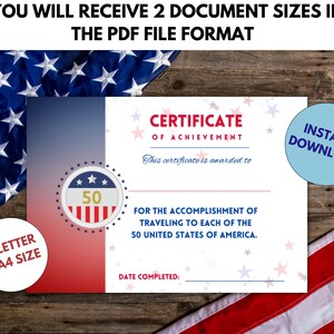 Traveled to All 50 States Certificate of Achievement , Fifty States ...