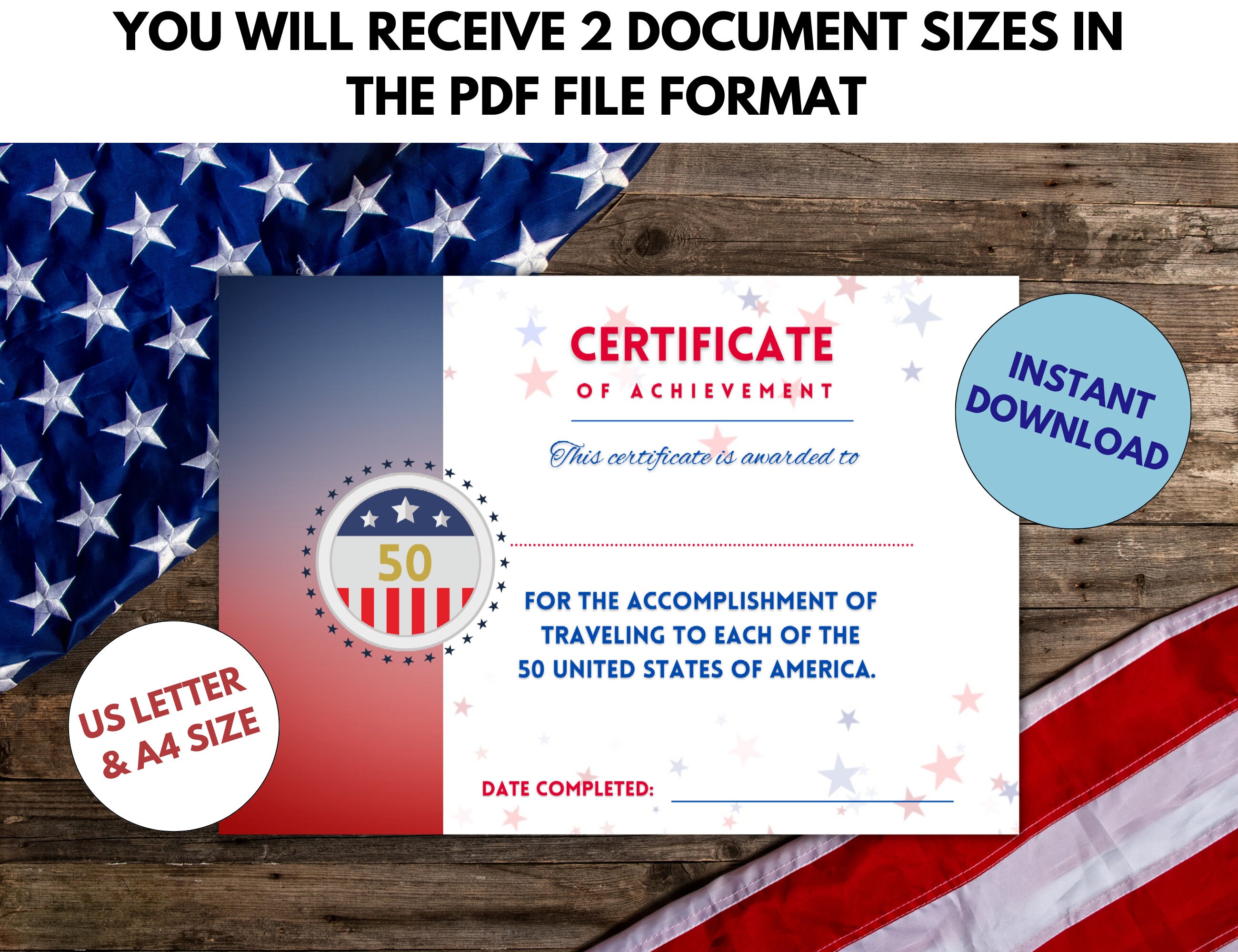 Traveled to All 50 States Certificate of Achievement , Fifty States ...