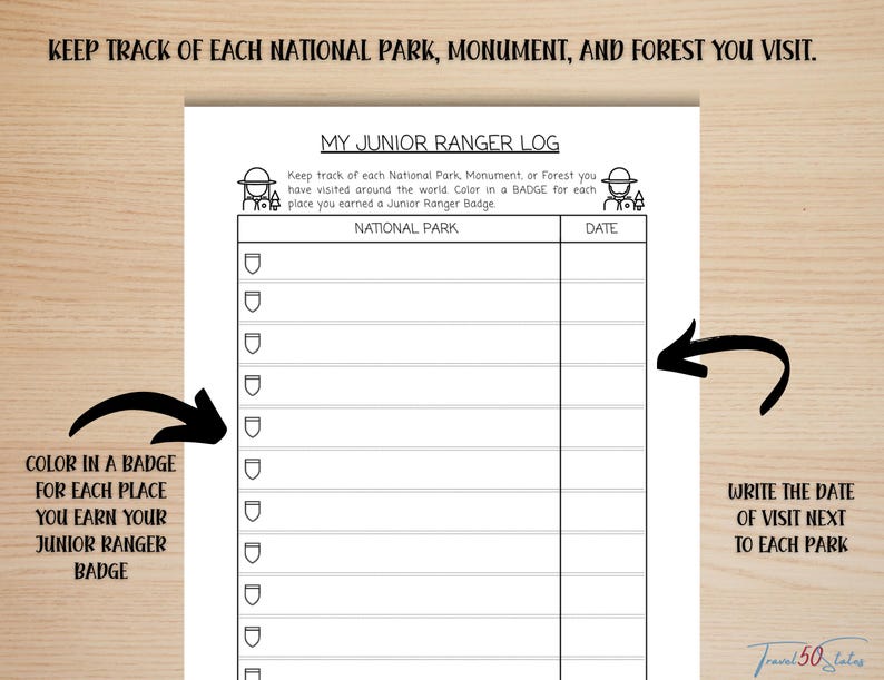 National Park Kids Junior Ranger Badge Log, Jr Ranger Journal, National ...