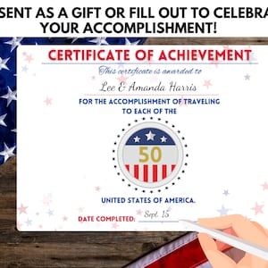 Traveled to All 50 States Certificate of Achievement - Etsy