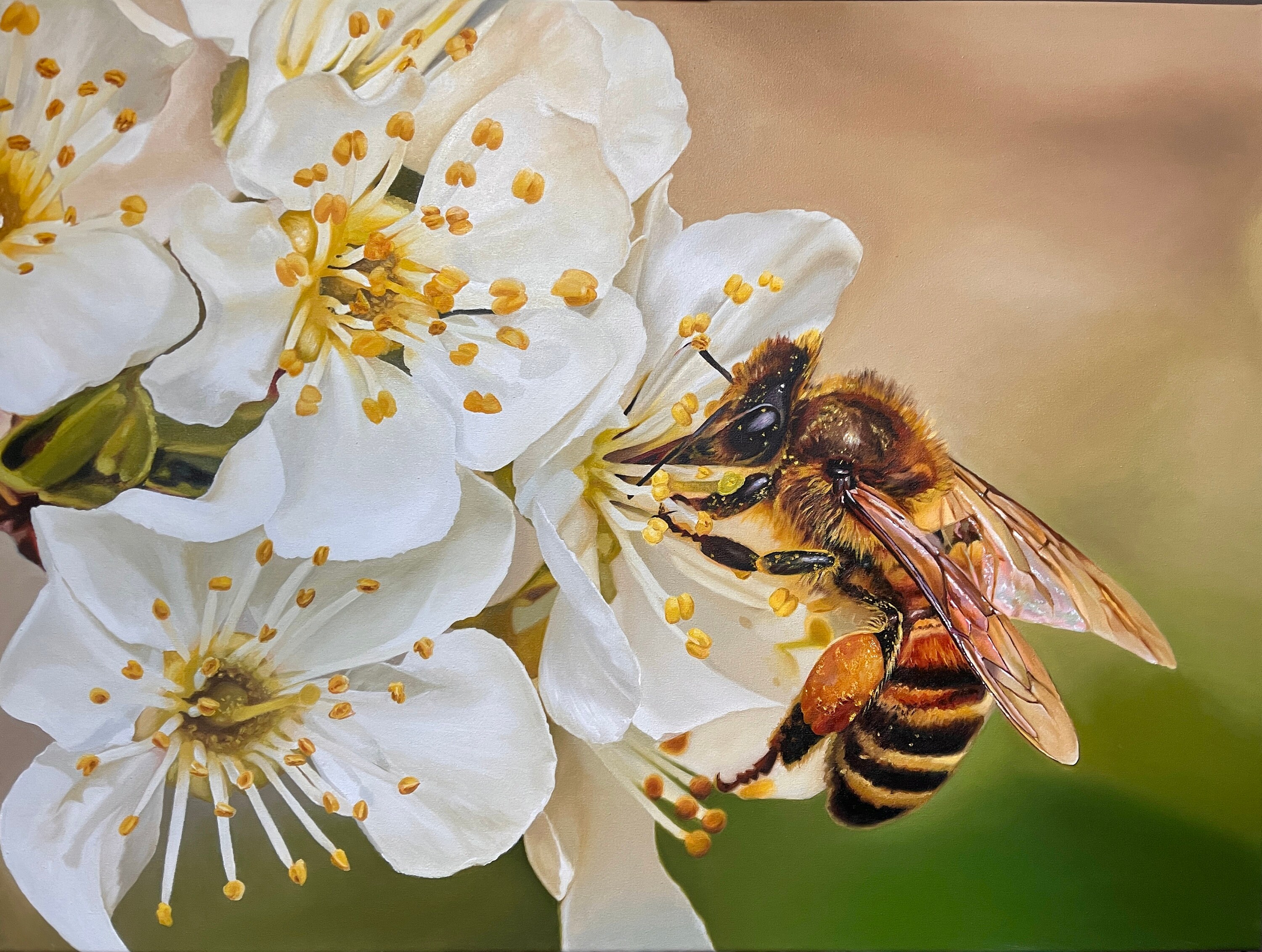 Nature's Sweet Symphony Original Canvas Oil Painting, Realistic Nature Oil Painting, Bee and ...