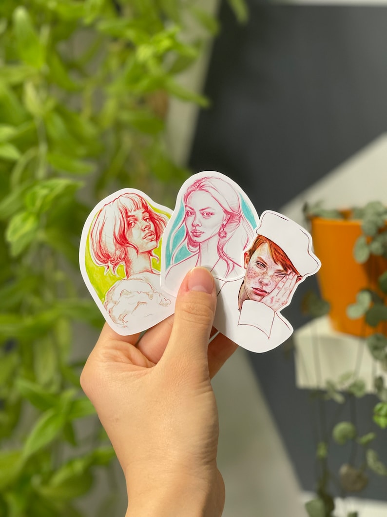 Glossy Sticker Set, Portrait Drawing Sticker Set, Journalling ...