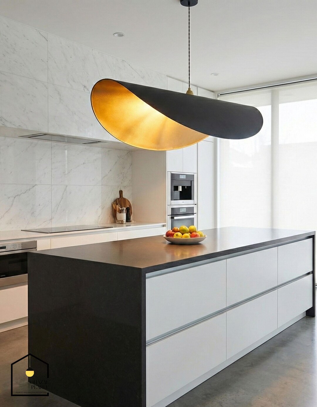 Sculptural Wavy Pendant Light , Black and Gold Hanging Lamp ,modern ...