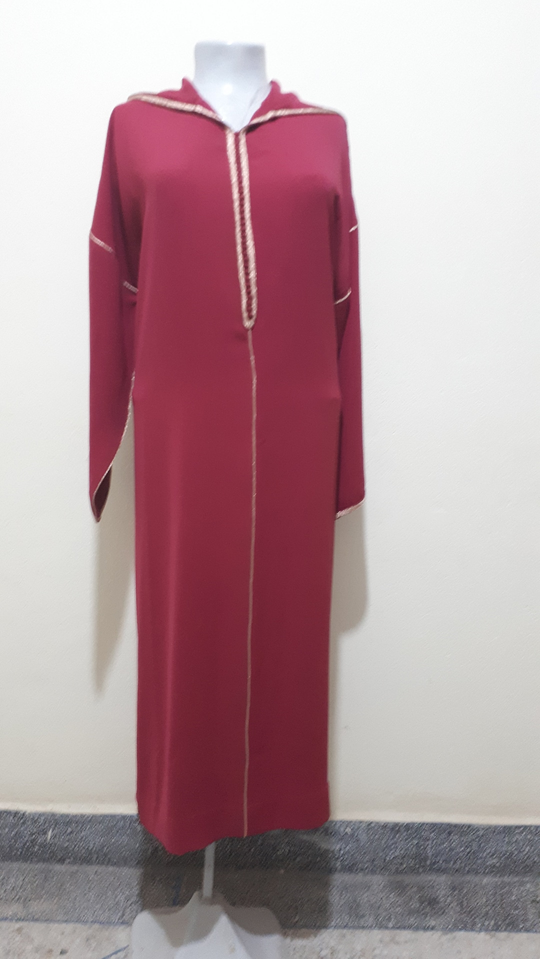 A Traditional Moroccan Djellaba Made by Hand, Burgundy in Color. - Etsy