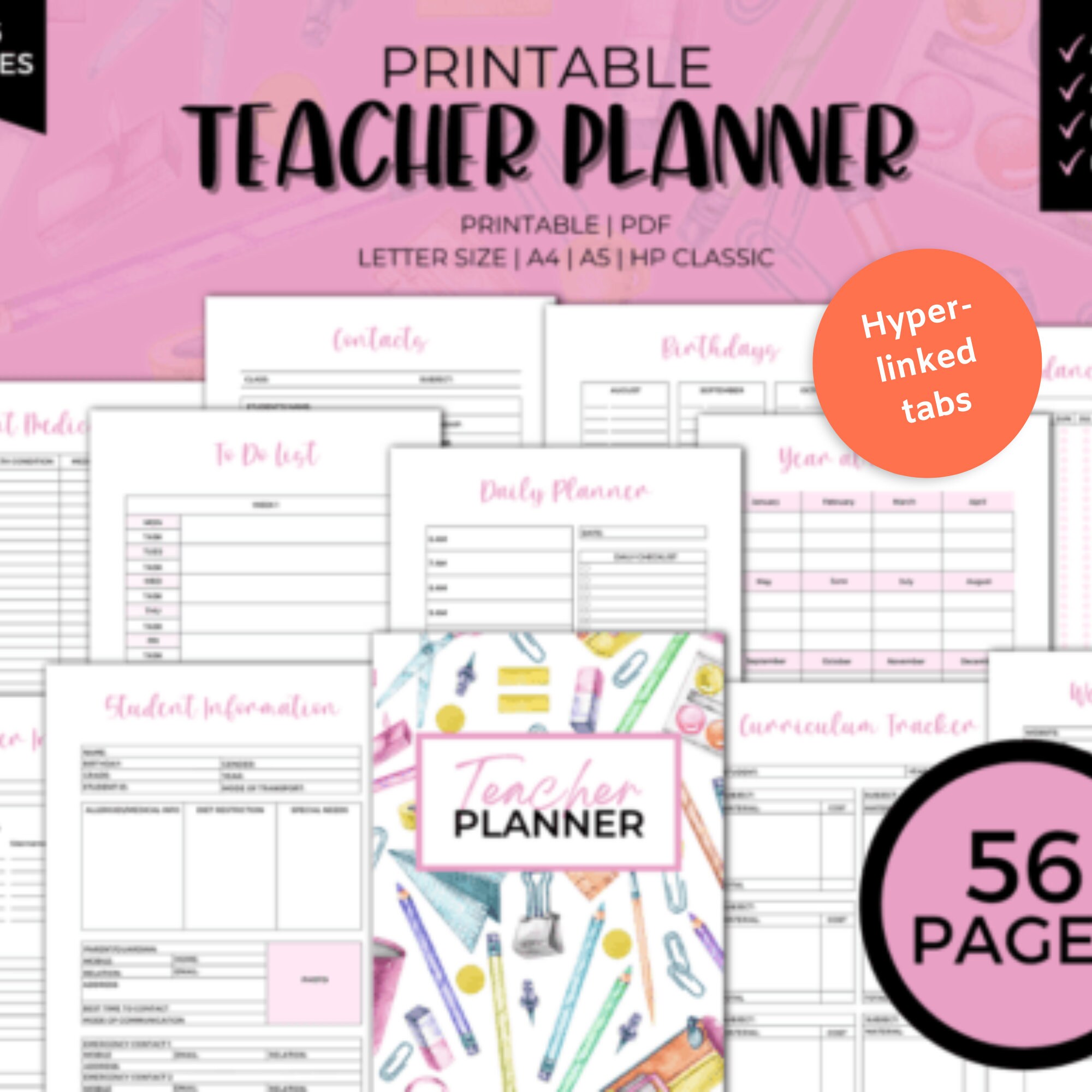 Digital Teacher's Planner Lesson Plan Calendar Weekly Teacher Planner ...