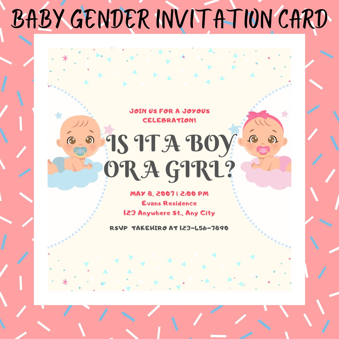 Gender Reveal Invitation Card| Digital, Printable and Editable ...