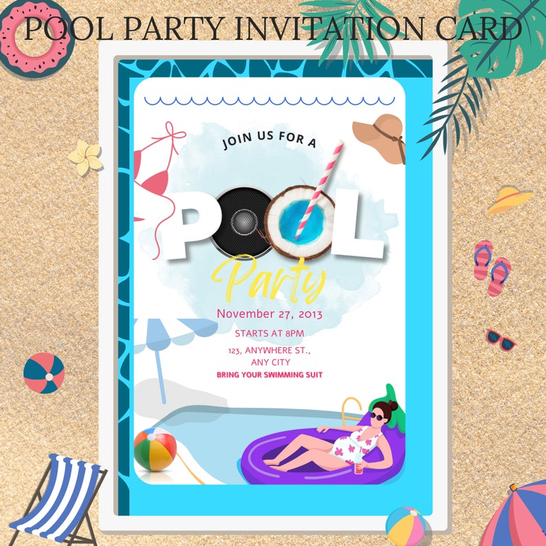 Editable Pool Party Invitation Template Summer Swimming Pool - Etsy