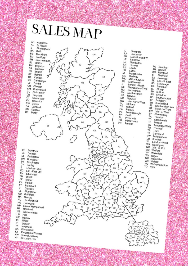 UK Sales Map, Printable Sales Map. Colour in Map, Business Postcode ...