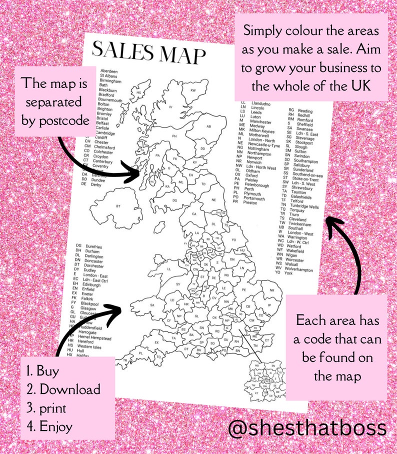 UK Sales Map, Printable Sales Map. Colour in Map, Business Postcode ...