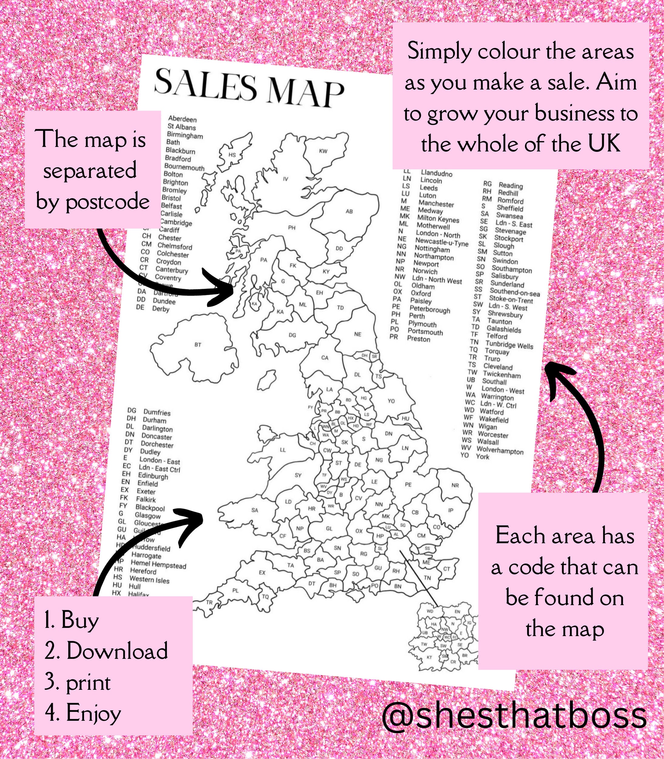 UK Sales Map, Printable Sales Map. Colour in Map, Business Postcode ...