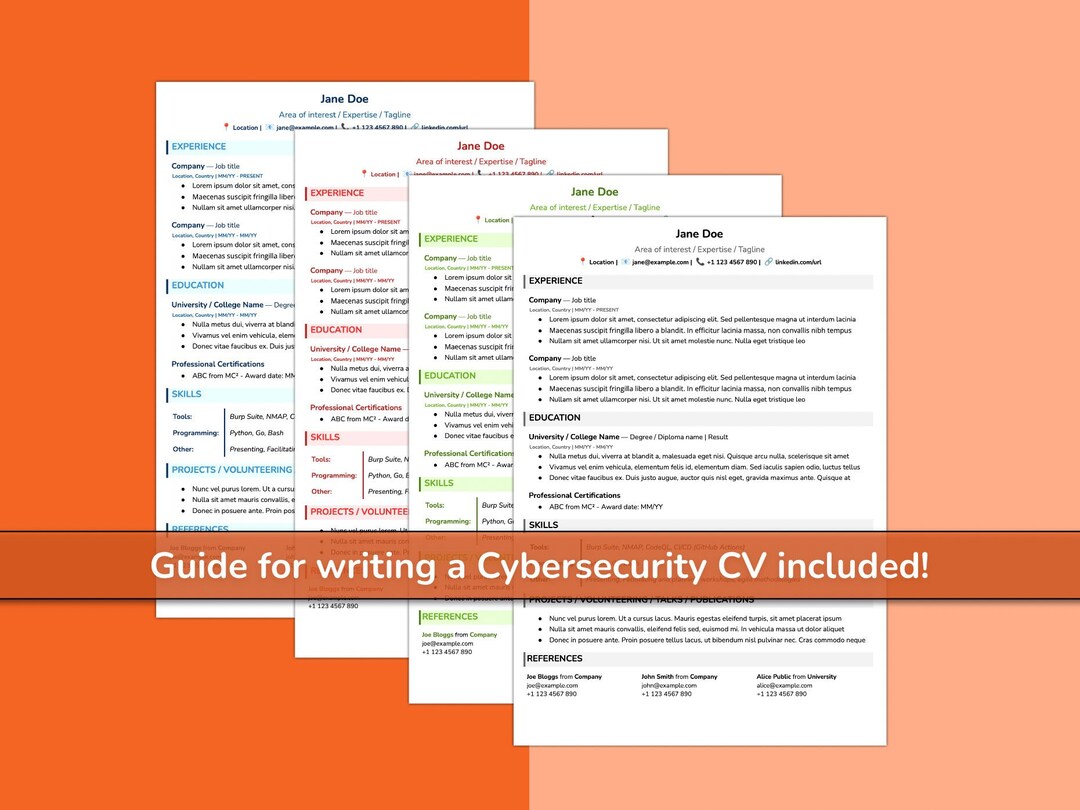CV / Resume Template With Cybersecurity Infosec and Appsec - Etsy