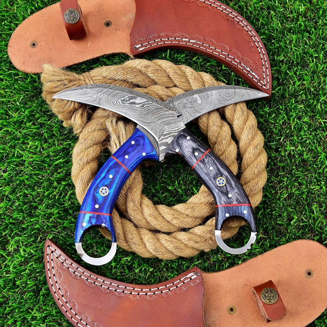 Karambit Knife Damascus Hunting Knife, Hand Forged Damscus Bowie Knife ...
