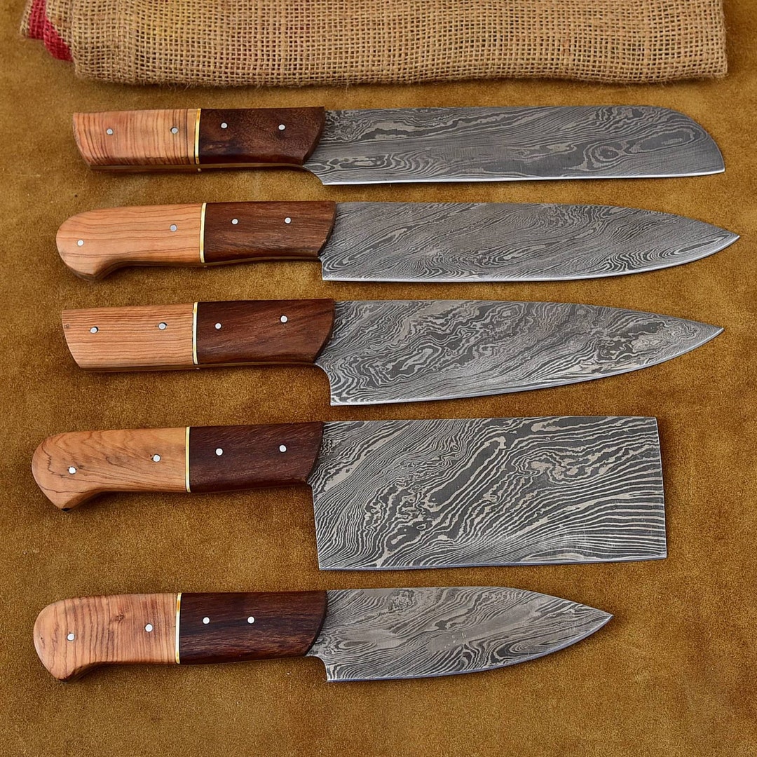 Custom Handmade Chef Knife Set of 5 Pcs- Damascus Steel Chef Knife - Etsy