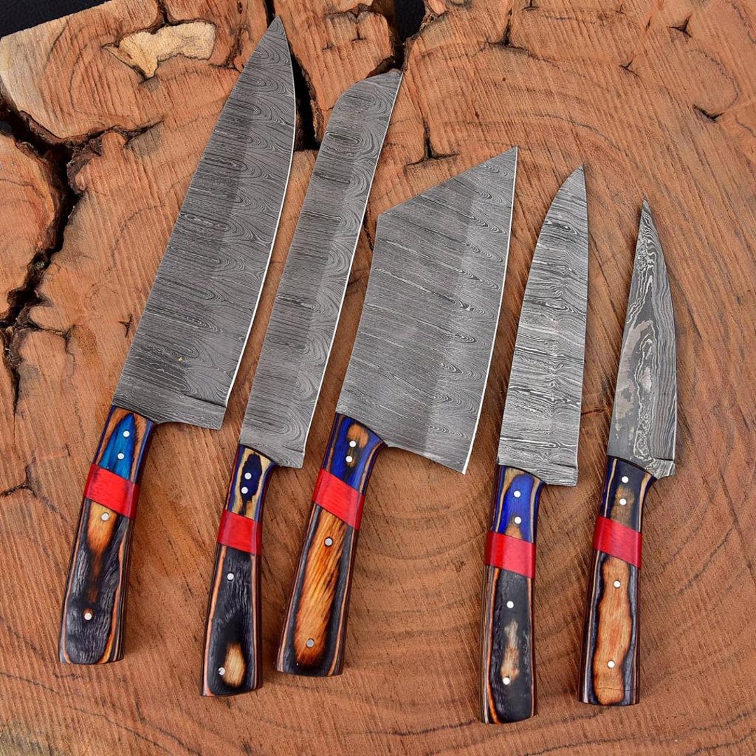 Custom Handmade Chef Knife Set of 5 Pcs- Damascus Chef Knife Set - Etsy