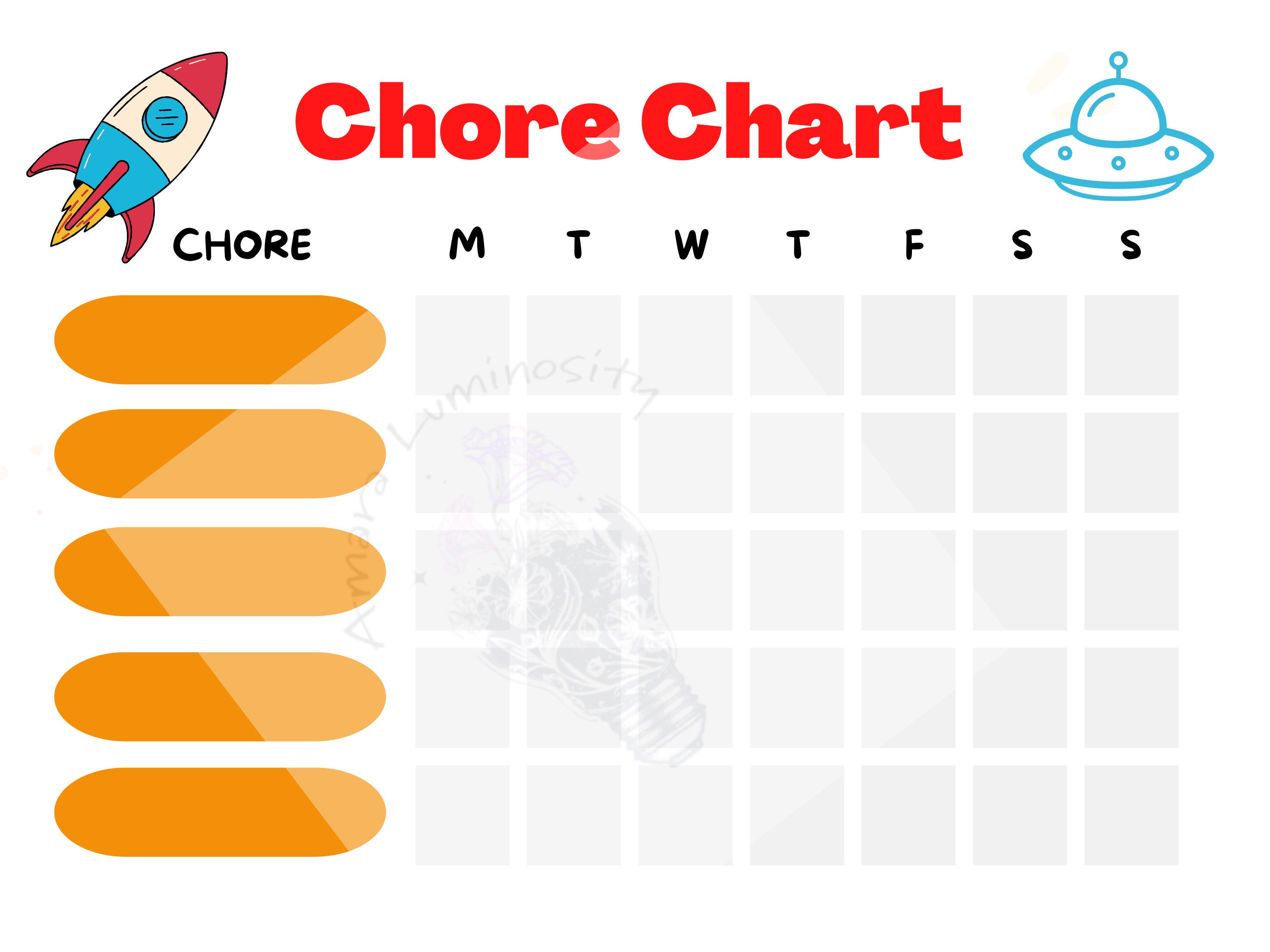 Kids Space Themed Weekly Chore Chart for Reward Tracking Toddlers ...