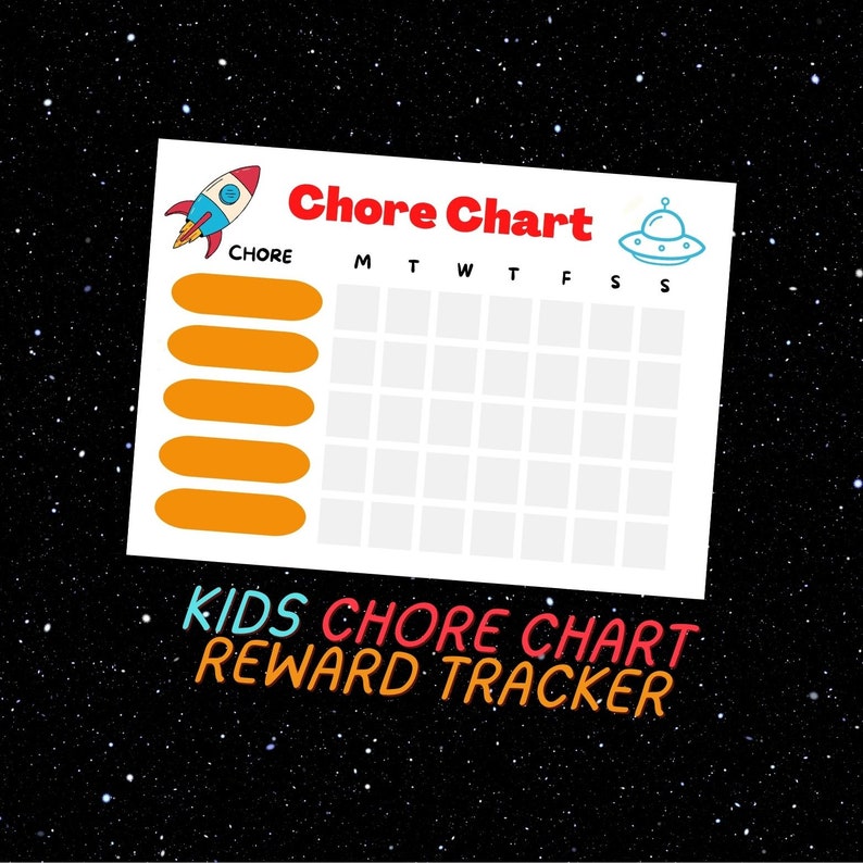 Kids Space Themed Weekly Chore Chart for Reward Tracking Toddlers ...