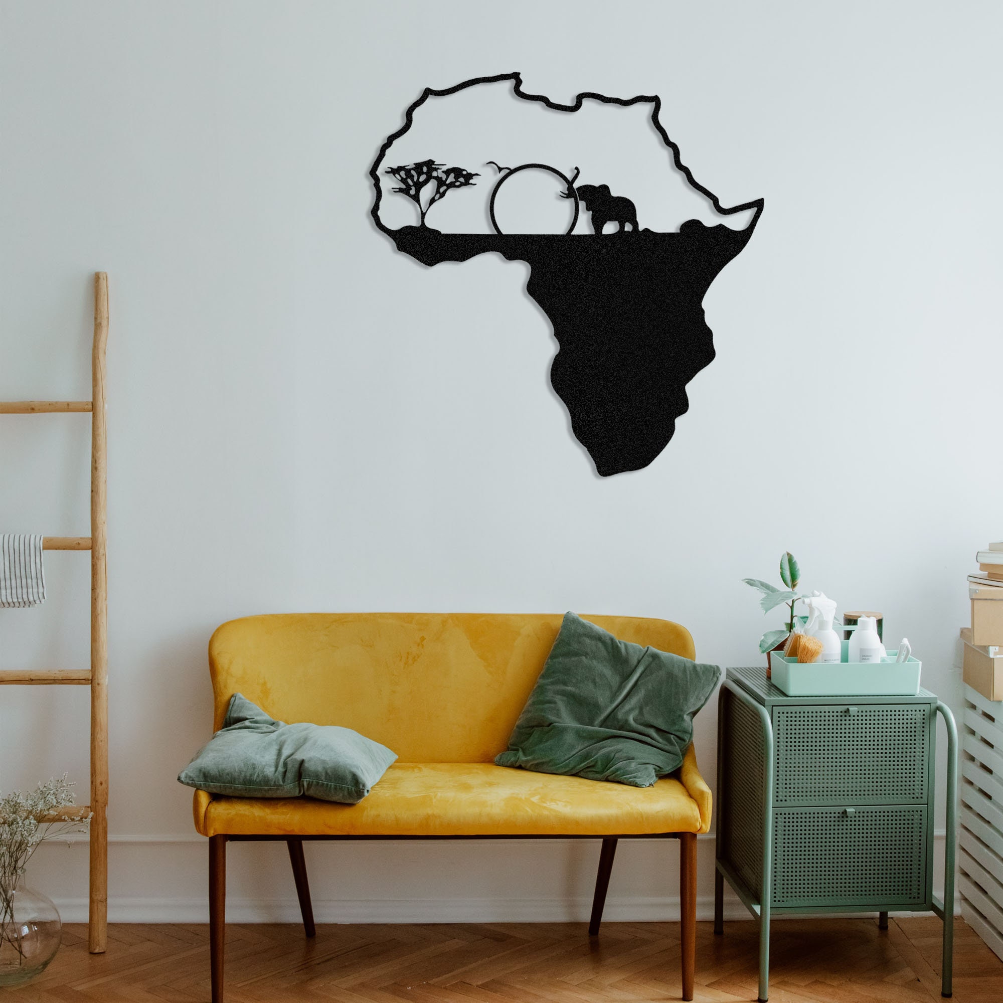 Africa Safari Metal Wall Art, Elephant Africa Continent Black Metal ...
