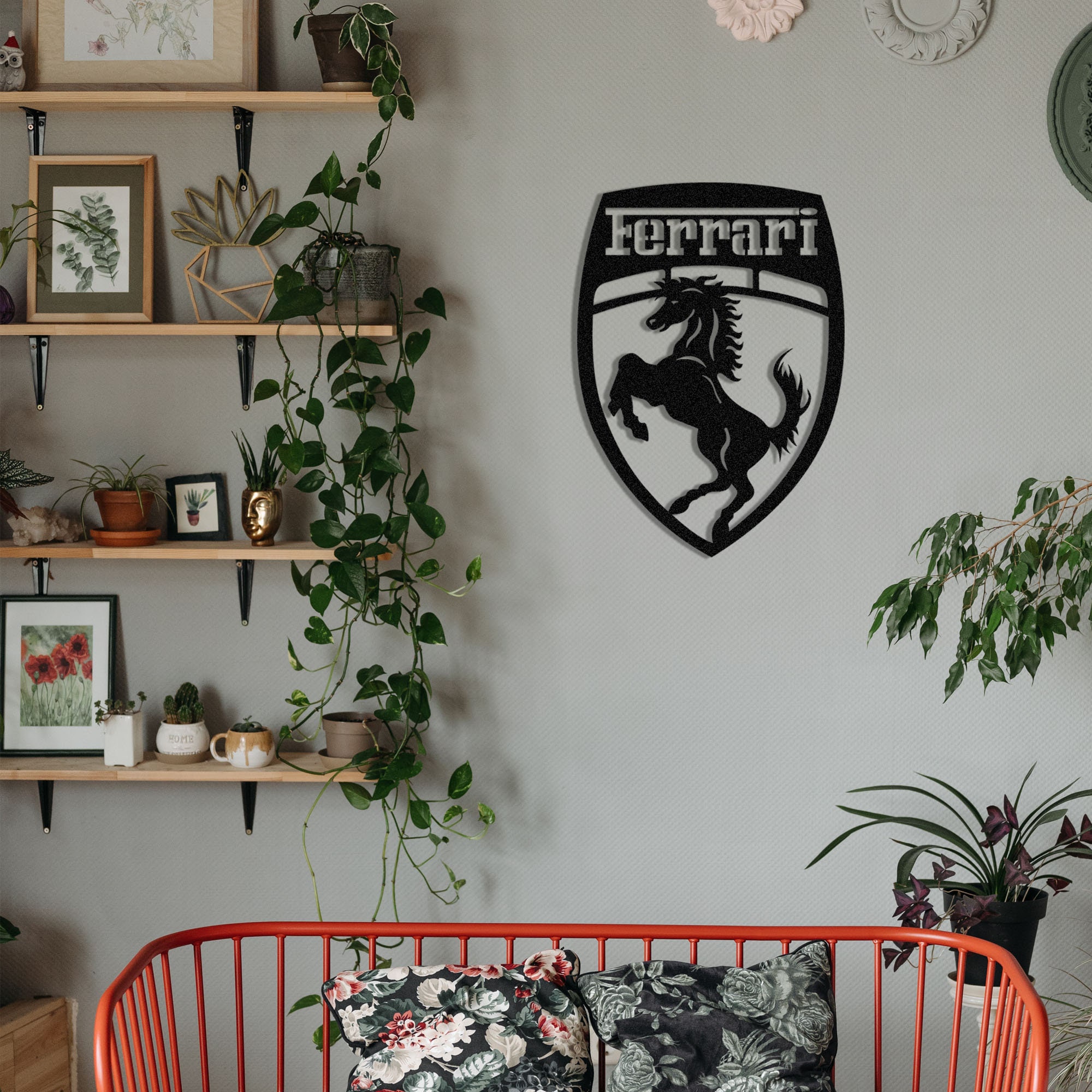 Ferrari Black Metal Decoration, Car Logo Metal Wall Hanging, Ferrari ...