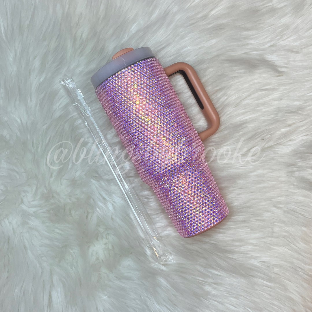 PREORDER -- 40oz Pink Opal Glass Rhinestone Tumbler | Rhinestone ...