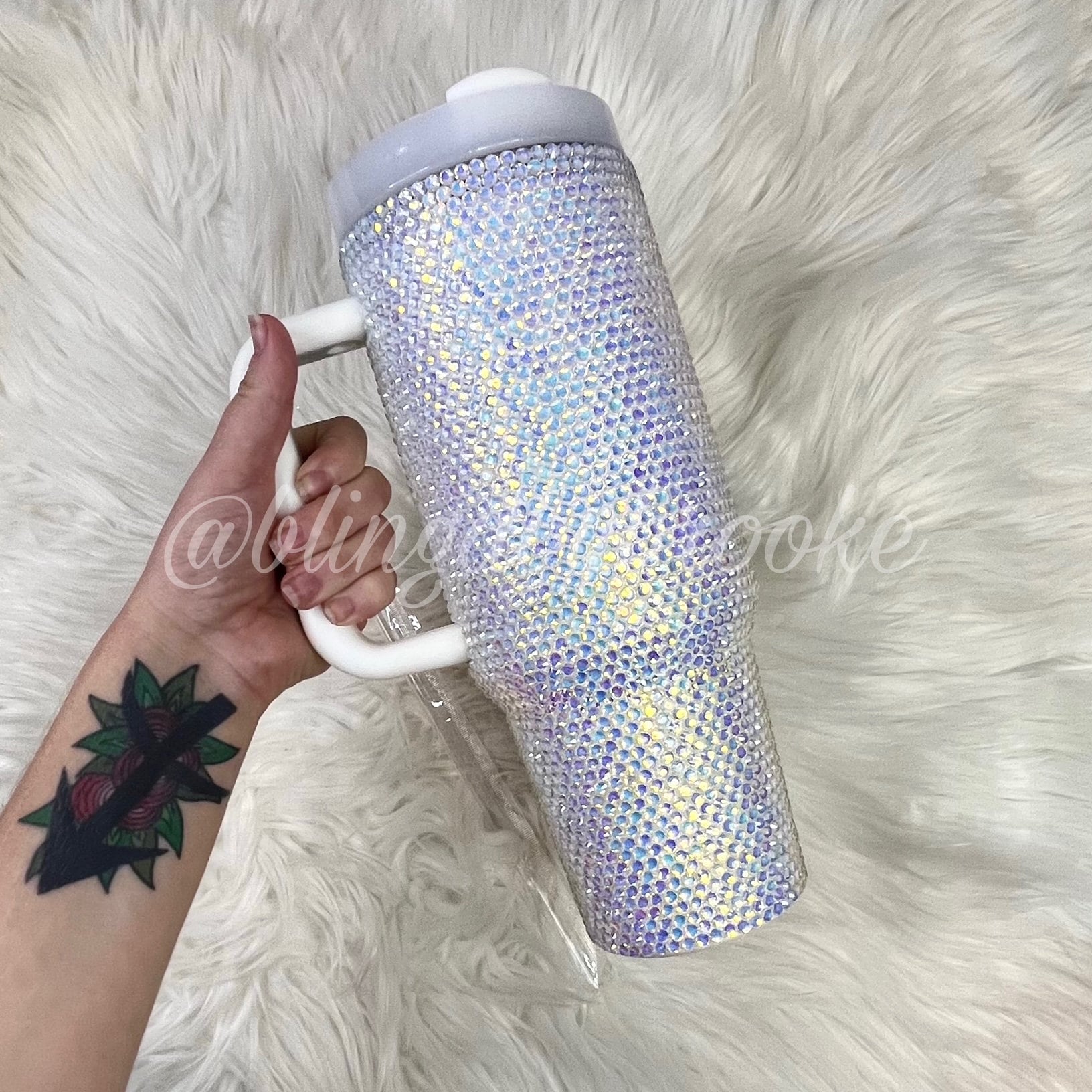 PREORDER 40oz White Opal Glass Rhinestone Tumbler Rhinestone Tumbler ...
