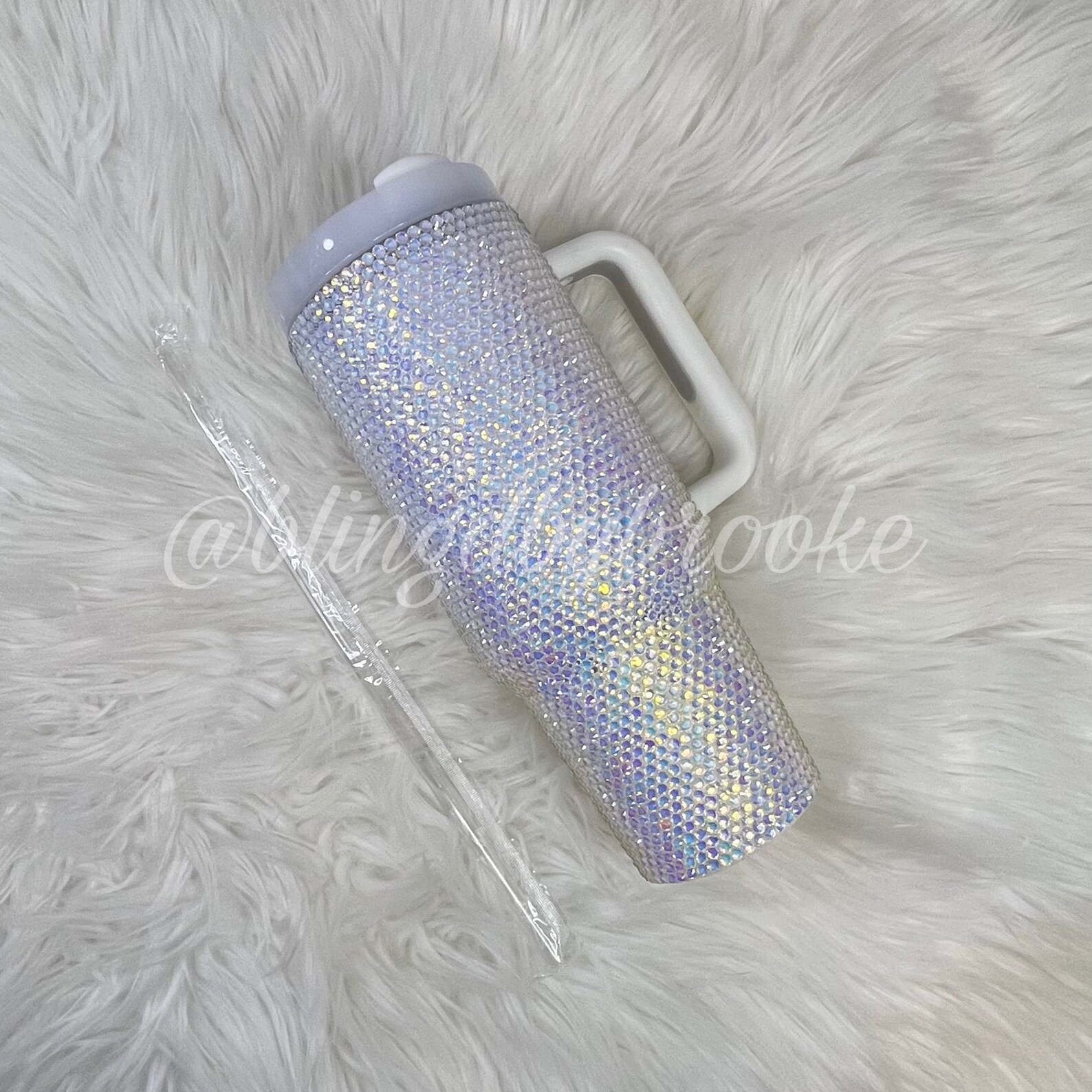 PREORDER 40oz White Opal Glass Rhinestone Tumbler Rhinestone Tumbler ...