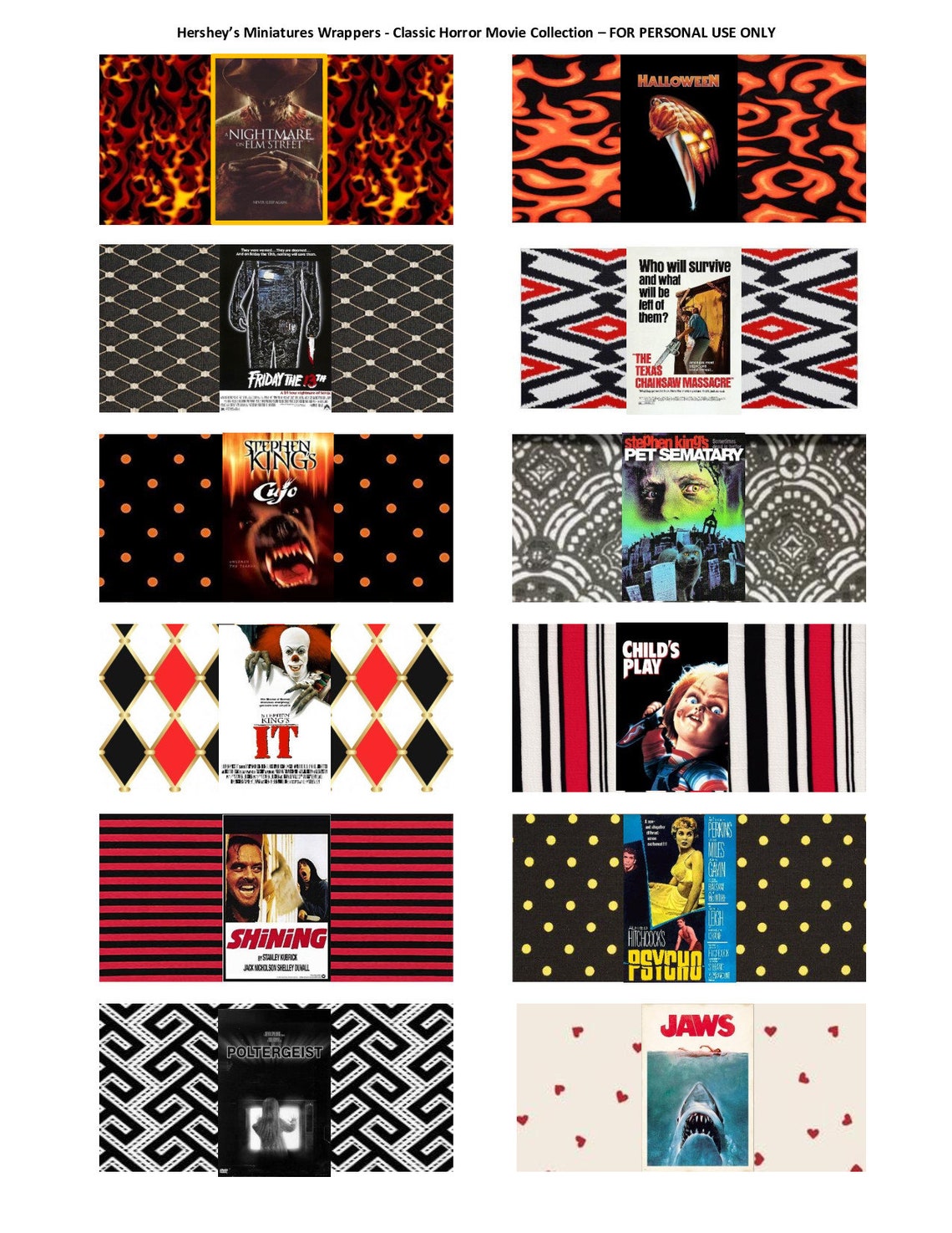 Classic Horror Movie Hershey Miniatures Wrappers - Etsy