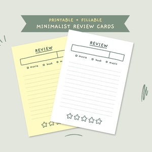 REVIEW CARDS : Printable and Fillable Movie, Book and Music Review ...