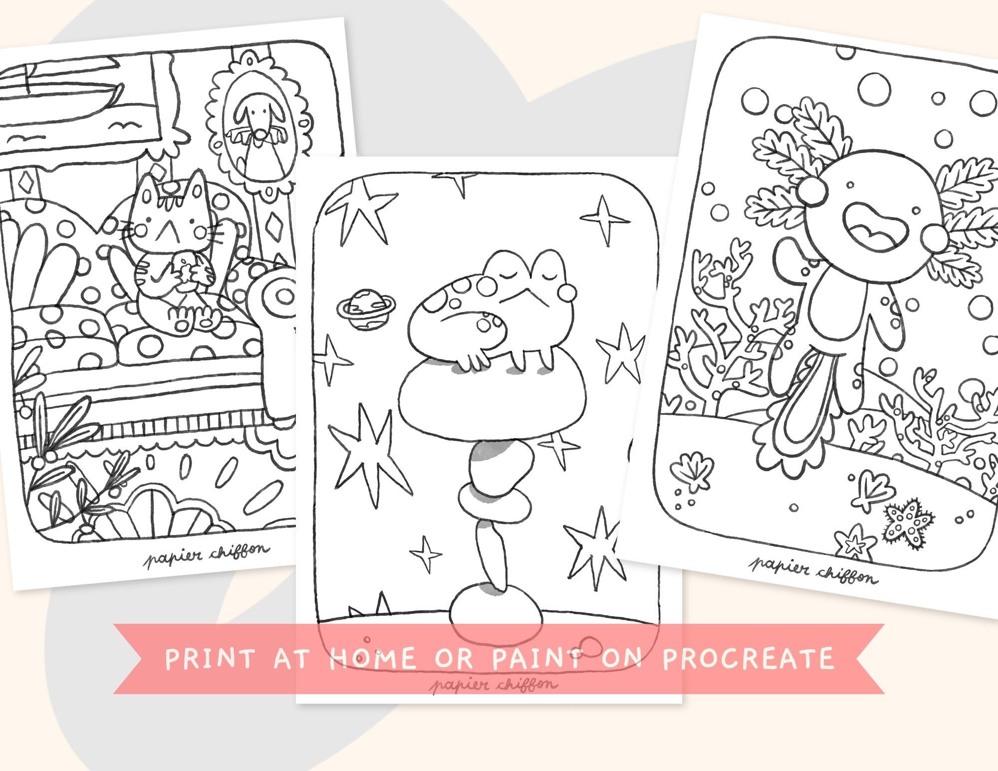 10x COLOURING PAGES, Handmade Coloring Book for Adults and Big Children ...