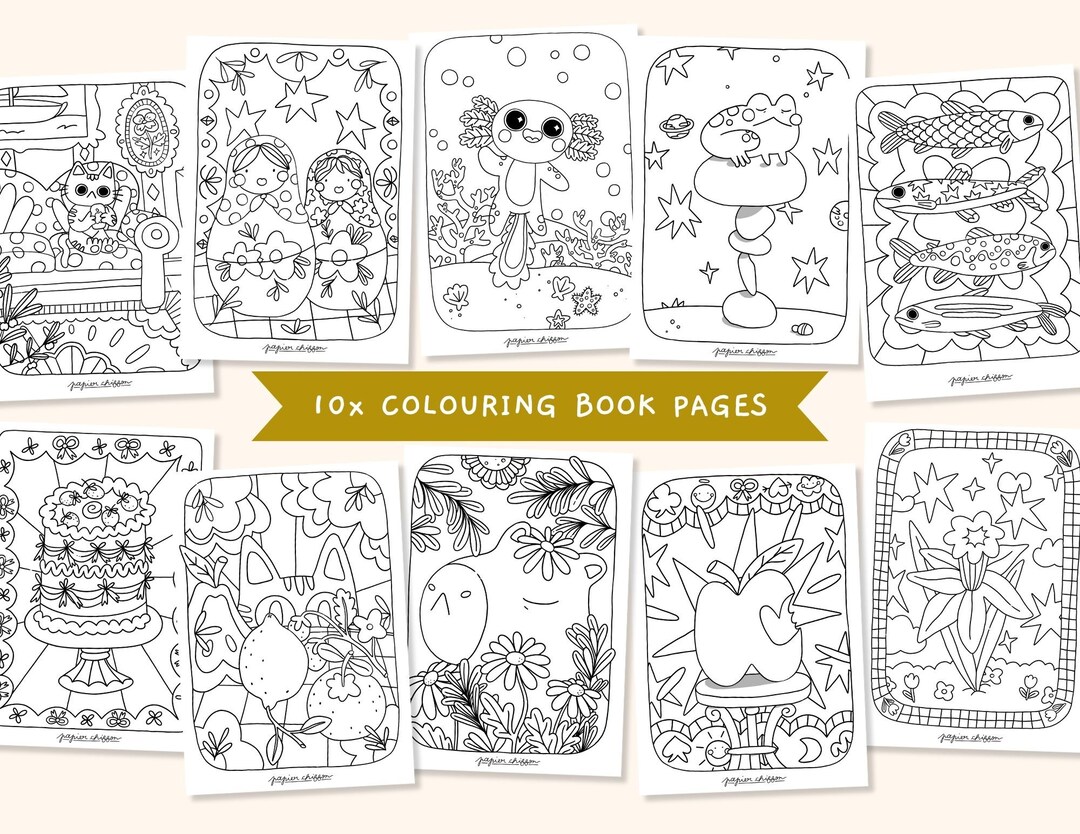 10x COLOURING PAGES, Handmade Coloring Book for Adults and Big Children ...