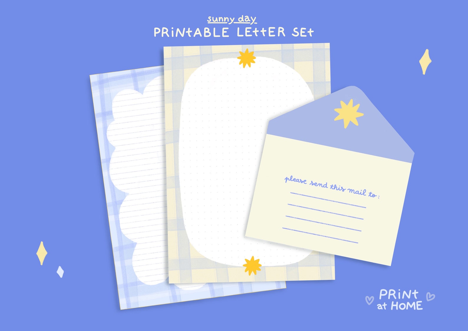 WRITING SET, Printable Diy Envelope, Dot Grid + Lined Paper, Snail Mail ...